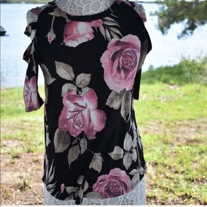 SwankStyles | Tops | Black Design Rose Floral Top | Poshmark